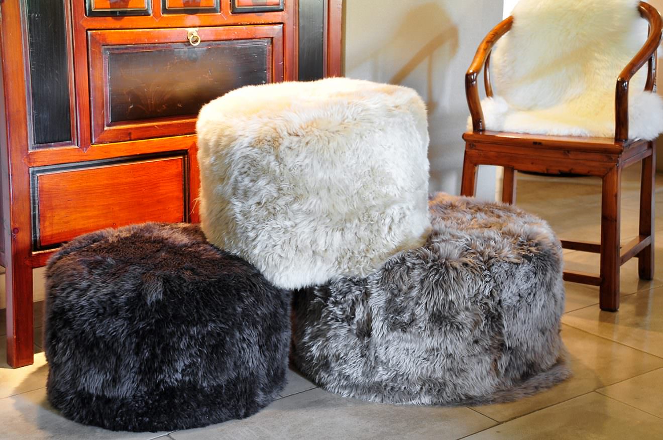 MANHATTAN Natural Sheepskin Puff Long Hair 18″ diameter x 12″ height ...